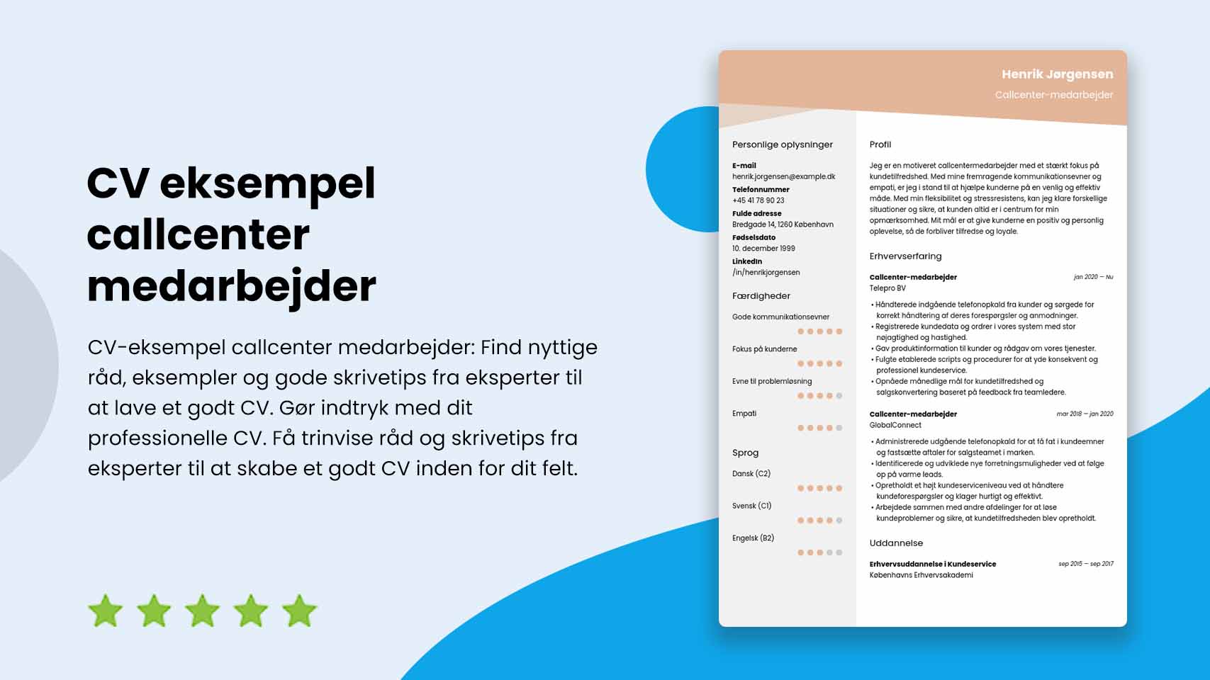 CV-eksempel callcenter medarbejder