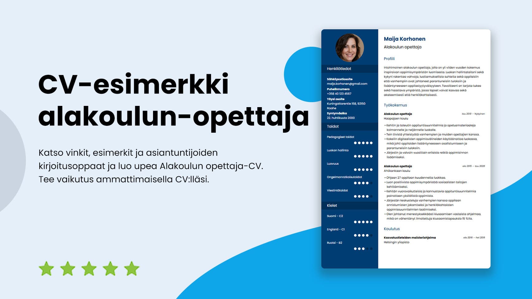 CV-esimerkki alakoulun opettaja: vinkit ja opas (2026)