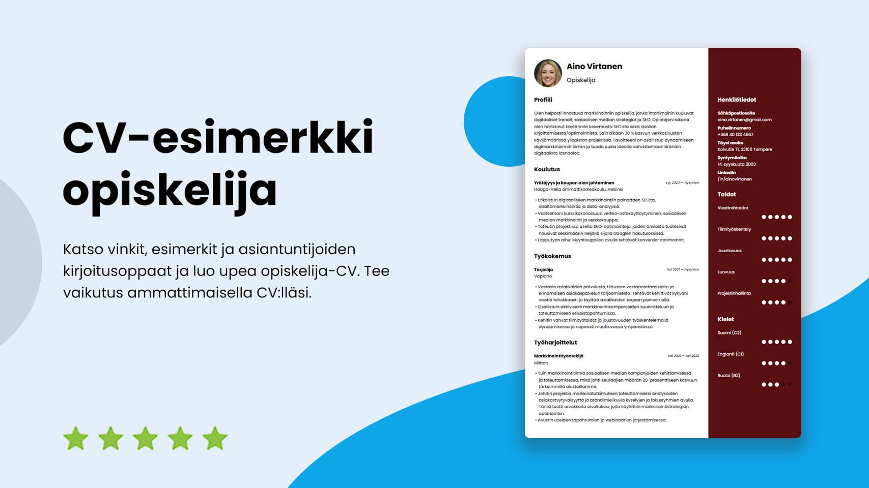 CV-esimerkki opiskelija: Kirjoitusopas ja vinkit (2026)