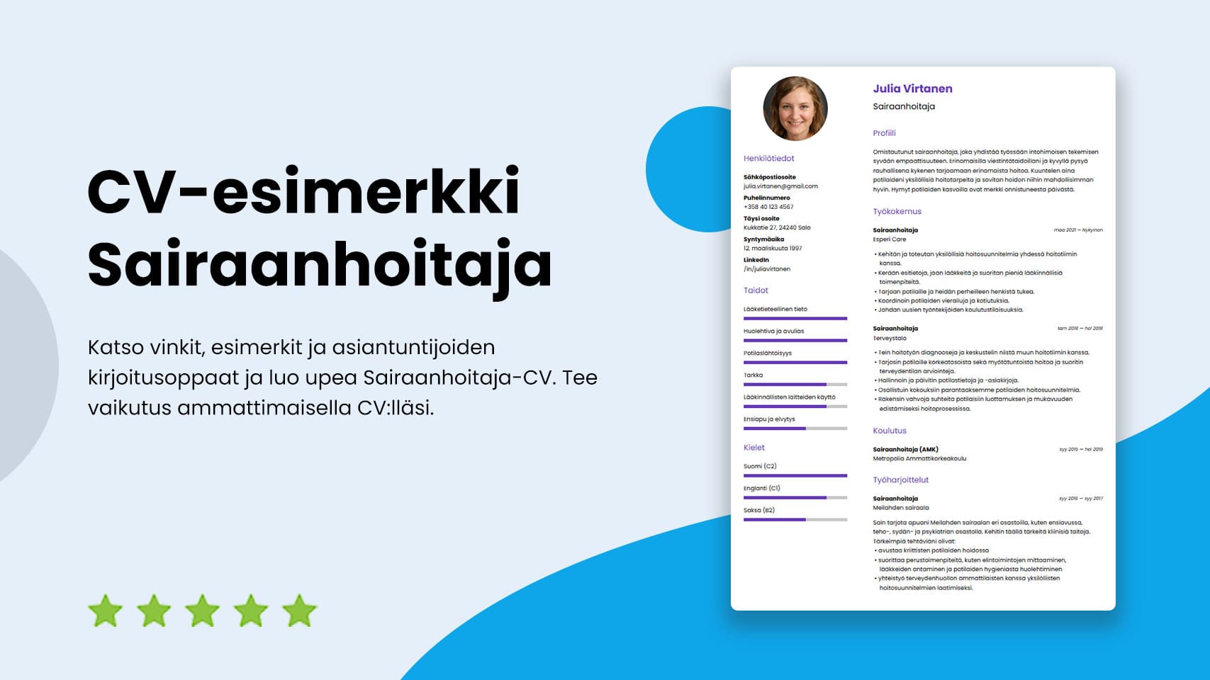 CV-esimerkki sairaanhoitaja: Kirjoitusopas ja vinkit 2024