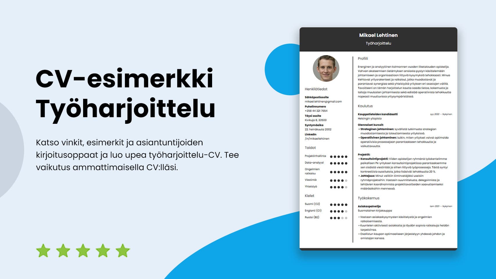 CV-esimerkki työharjoittelu: Vinkit ja ilmainen opas (2024)