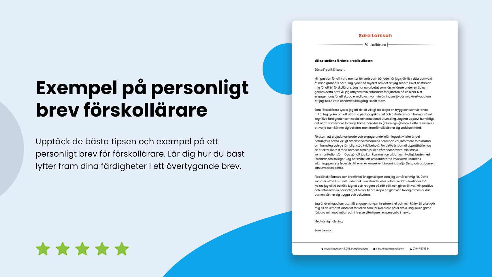 Exempel på personligt brev förskollärare